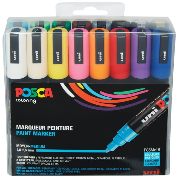 POSCA, Paint Marker Set, PC-5M Medium, 16-Color for Surface Art ...