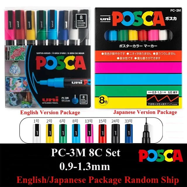 Posca Acrylic Paint Marker Pen, PC-5M/3M/1M/8K/17K 7/8/15/24/29/48 ...