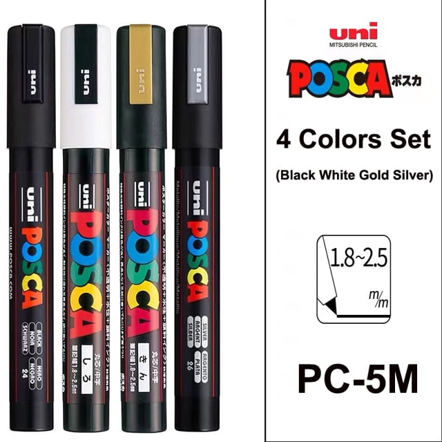 Posca Marker Pen Gold Silver Black White POP Poster Water-based ...