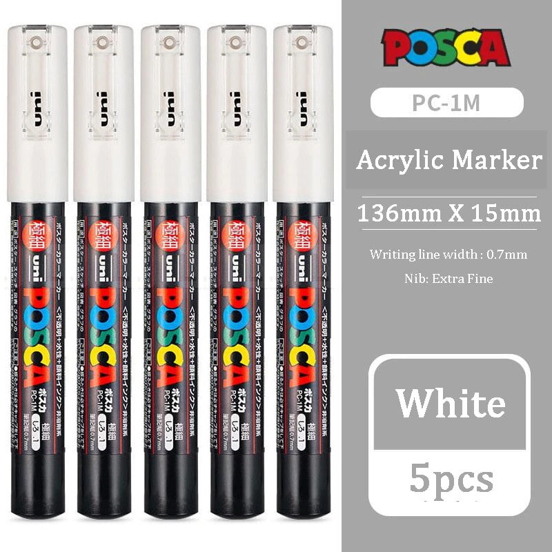 Posca Paint Marker Pens Set PC-1M PC-3M PC-5M 7/8/15 Color White ...