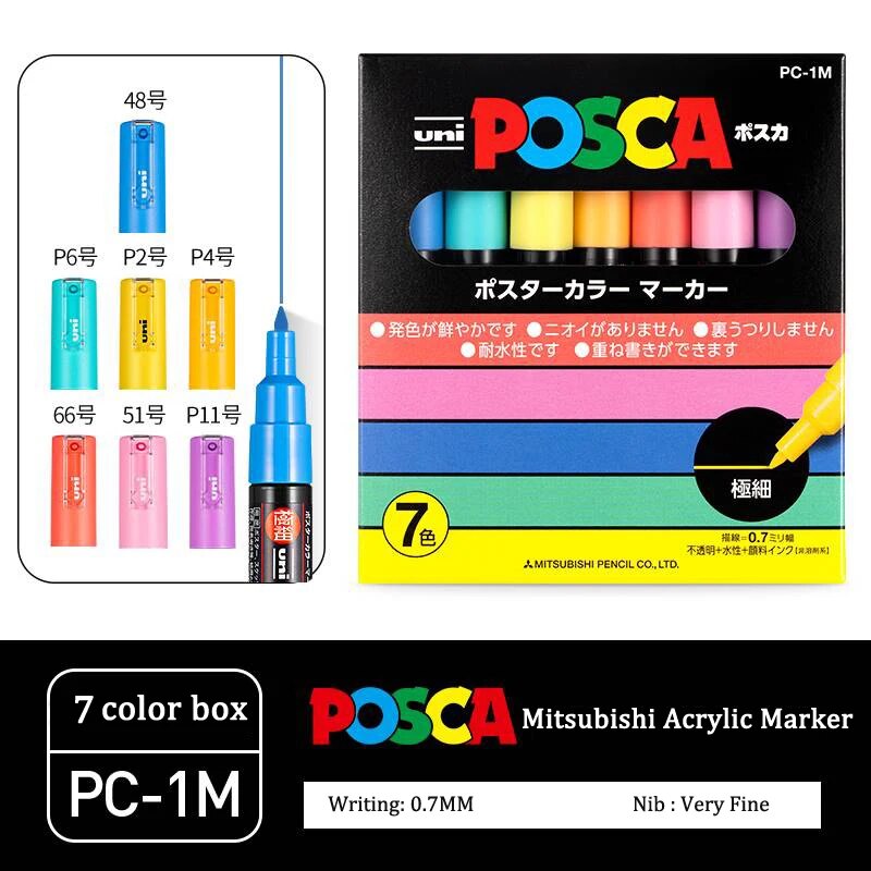 Posca Paint Marker Pens Set PC-1M PC-3M PC-5M 7/8/15 Color White ...