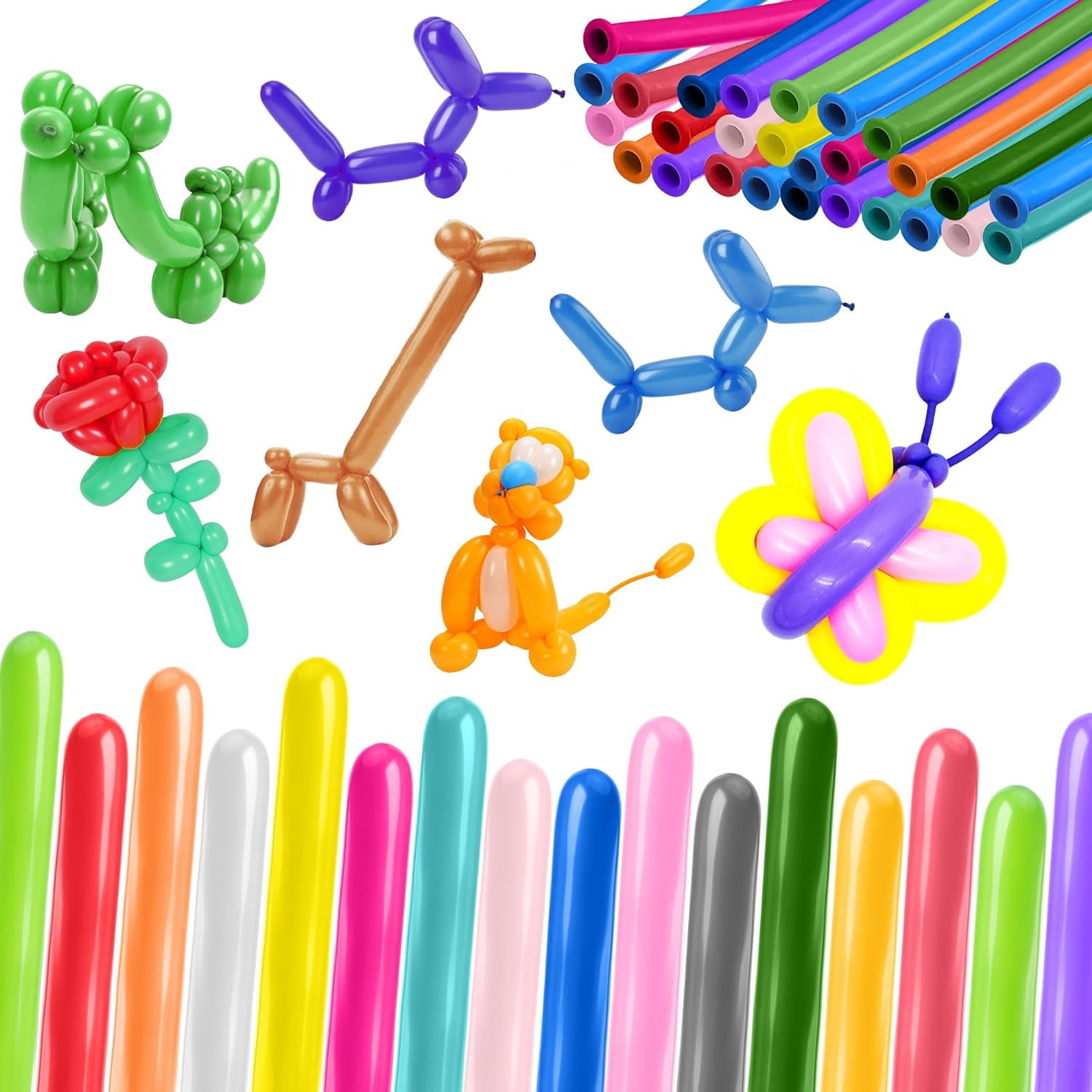 Poscoverge 260 Balloons, 50pcs Long Balloons, Matt Color Mix 260 ...