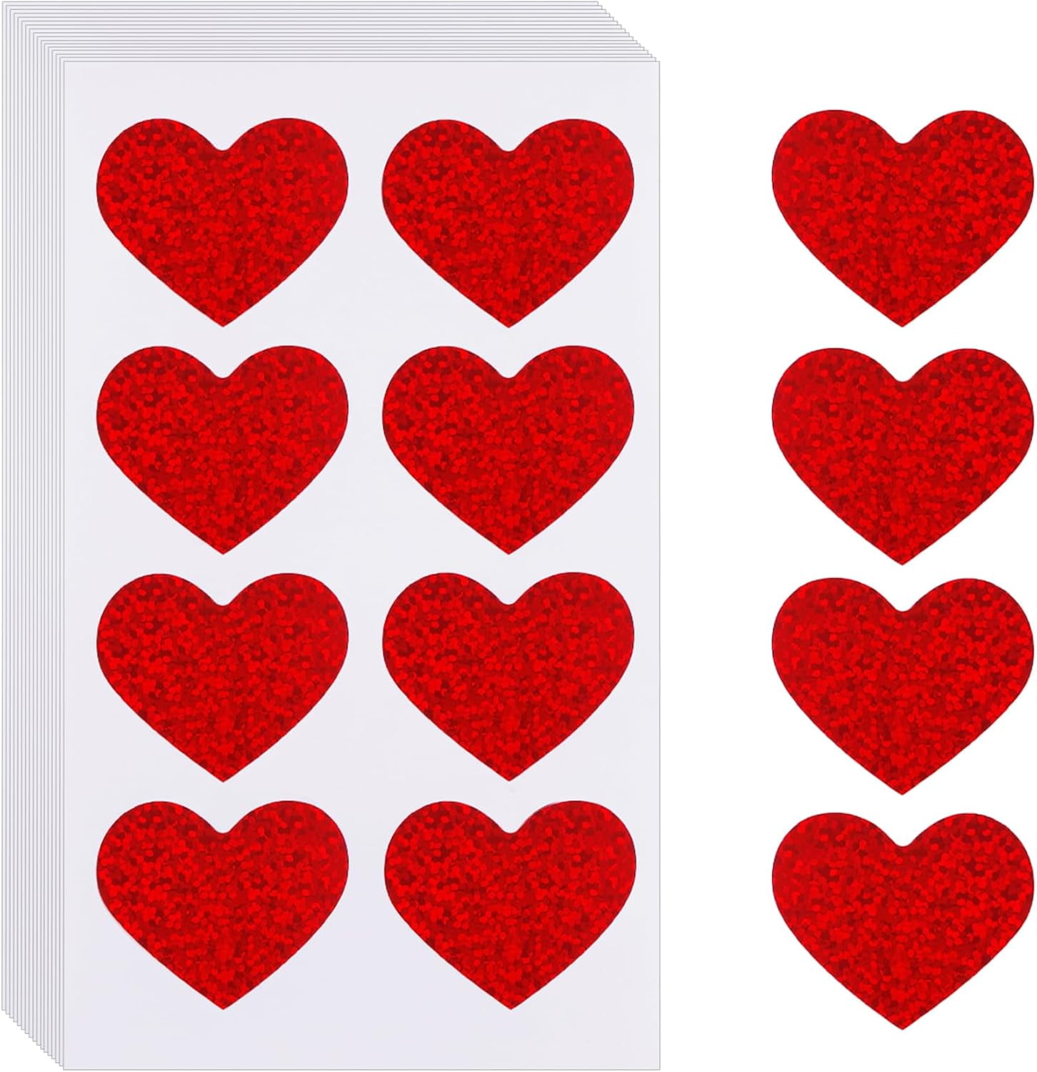 Poscoverge Heart Stickers, Red Heart Stickers, 1.5 Inch Glitter Large ...