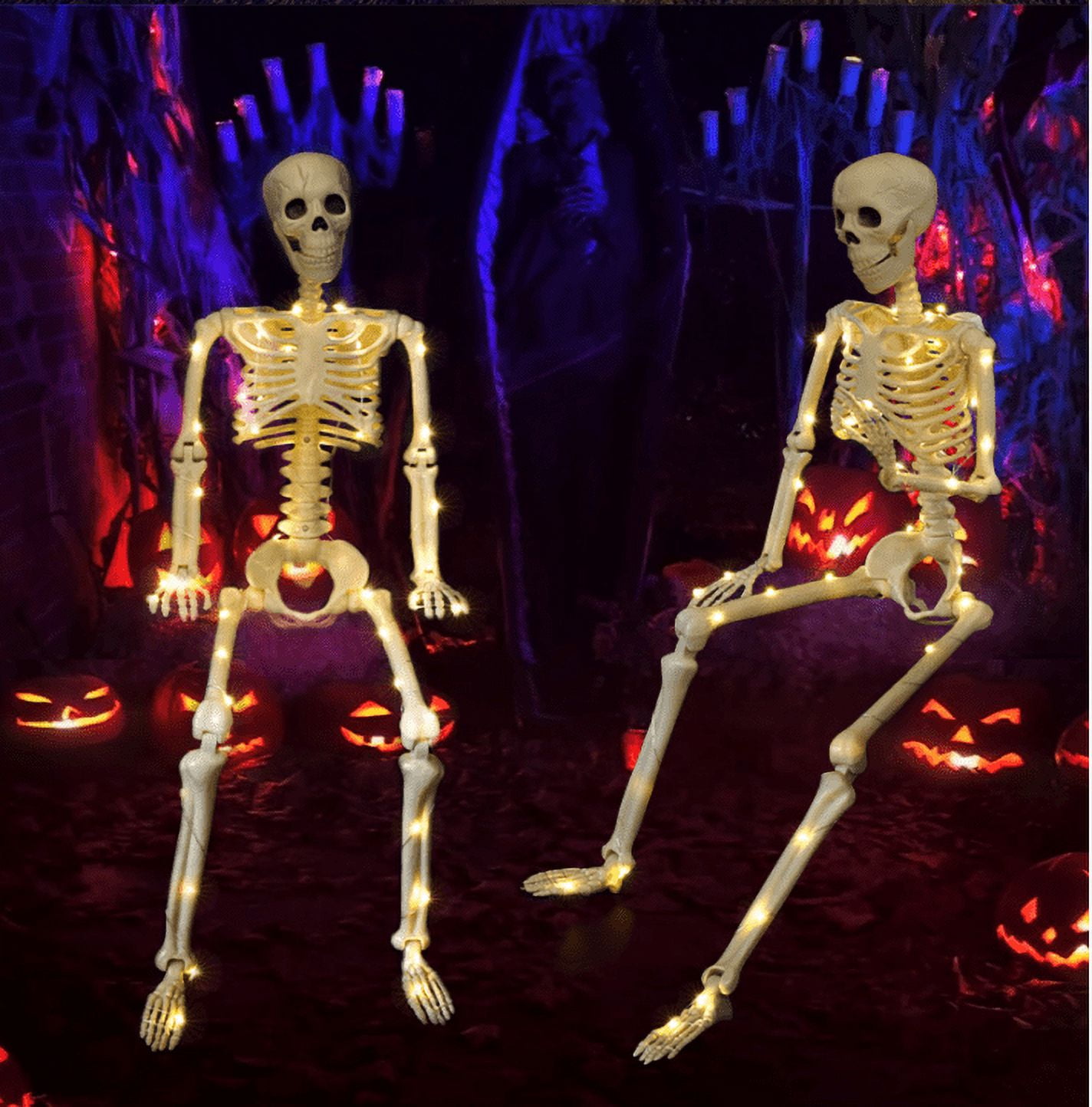 Poseable Full Body Skeleton with LED Lights for Halloween Parties ...