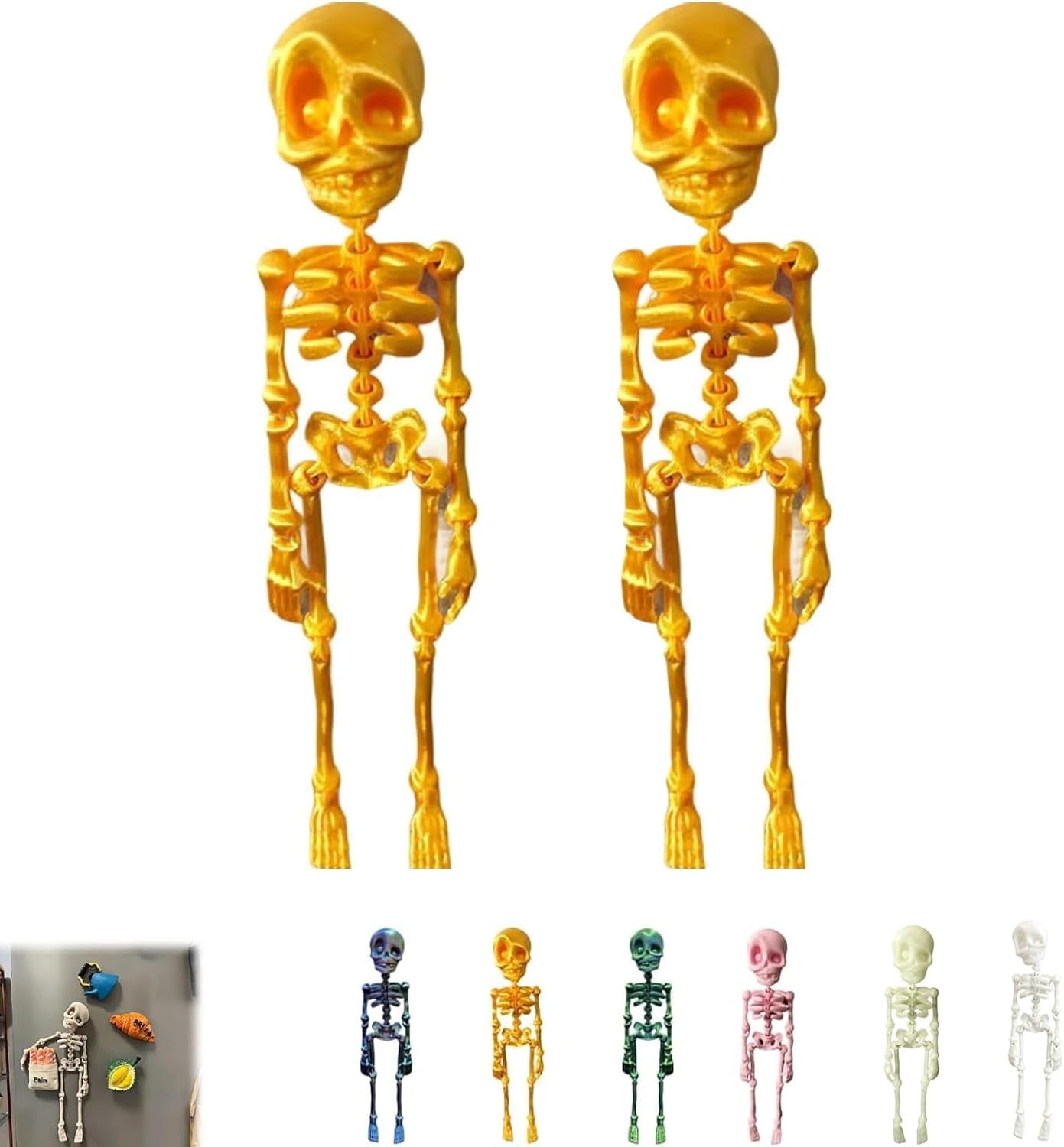 Poseable Skeleton Fridge Magnet, 2pcs 3D Printed Unique Funny Full Body ...