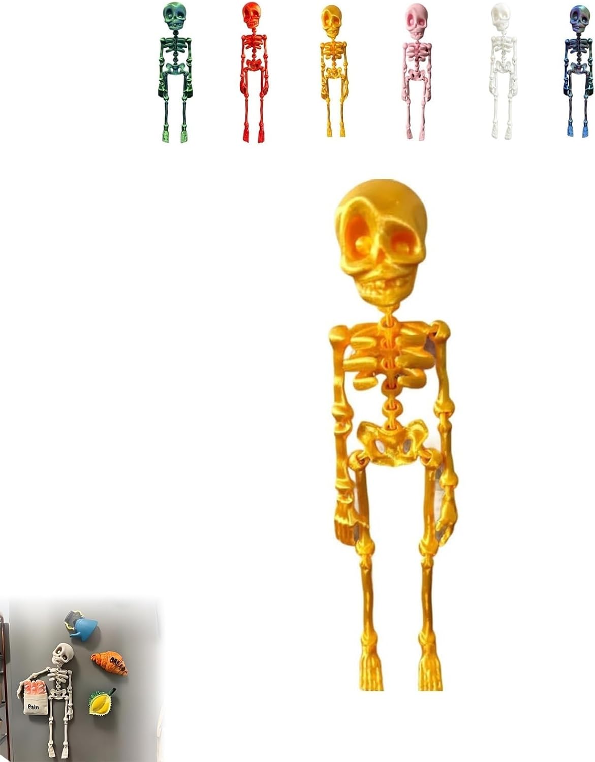 Poseable Skeleton Fridge Magnet, 3D Printed Funny Goth Skeleton Fridge ...