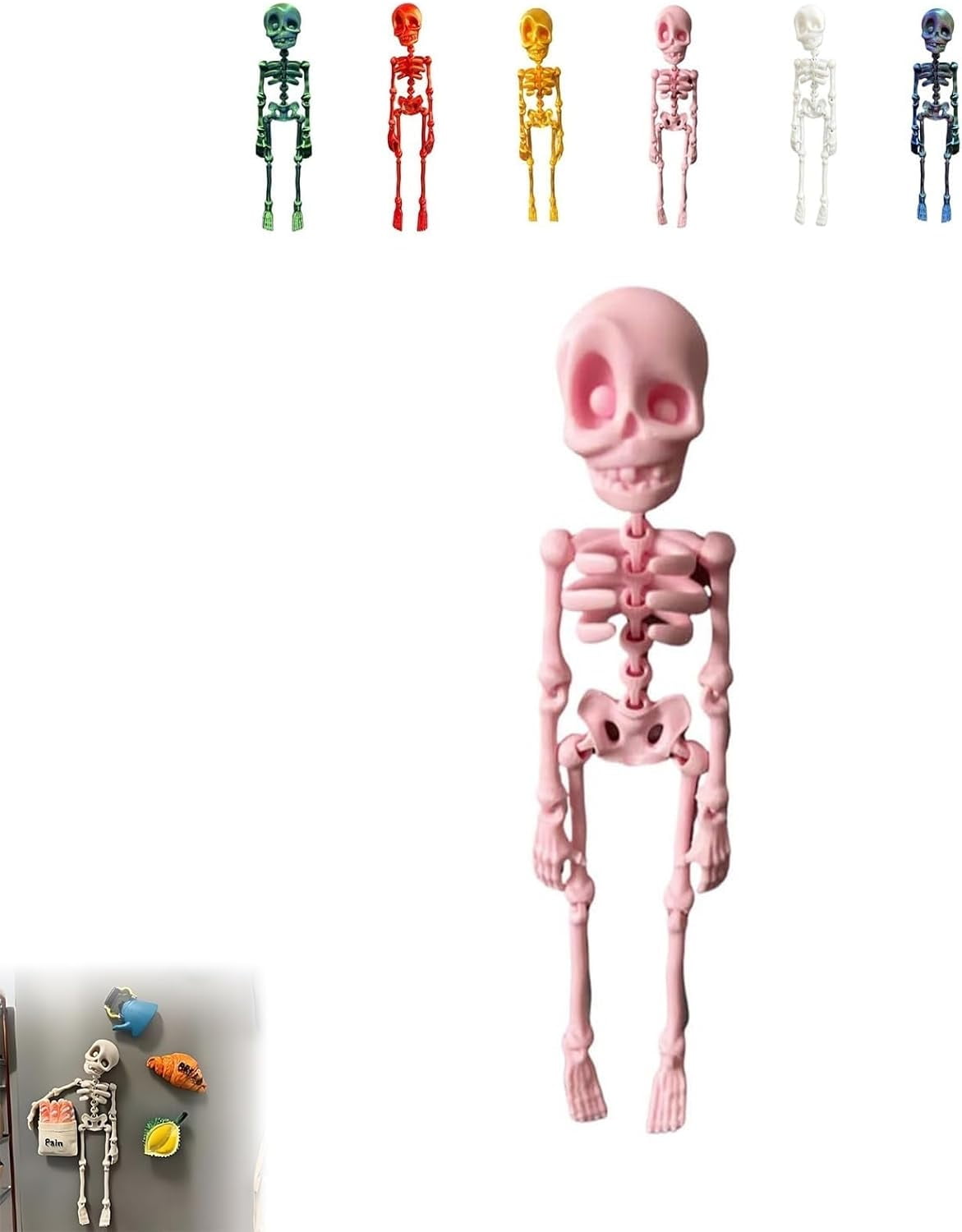Poseable Skeleton Fridge Magnet, 3D Printed Funny Goth Skeleton Fridge ...