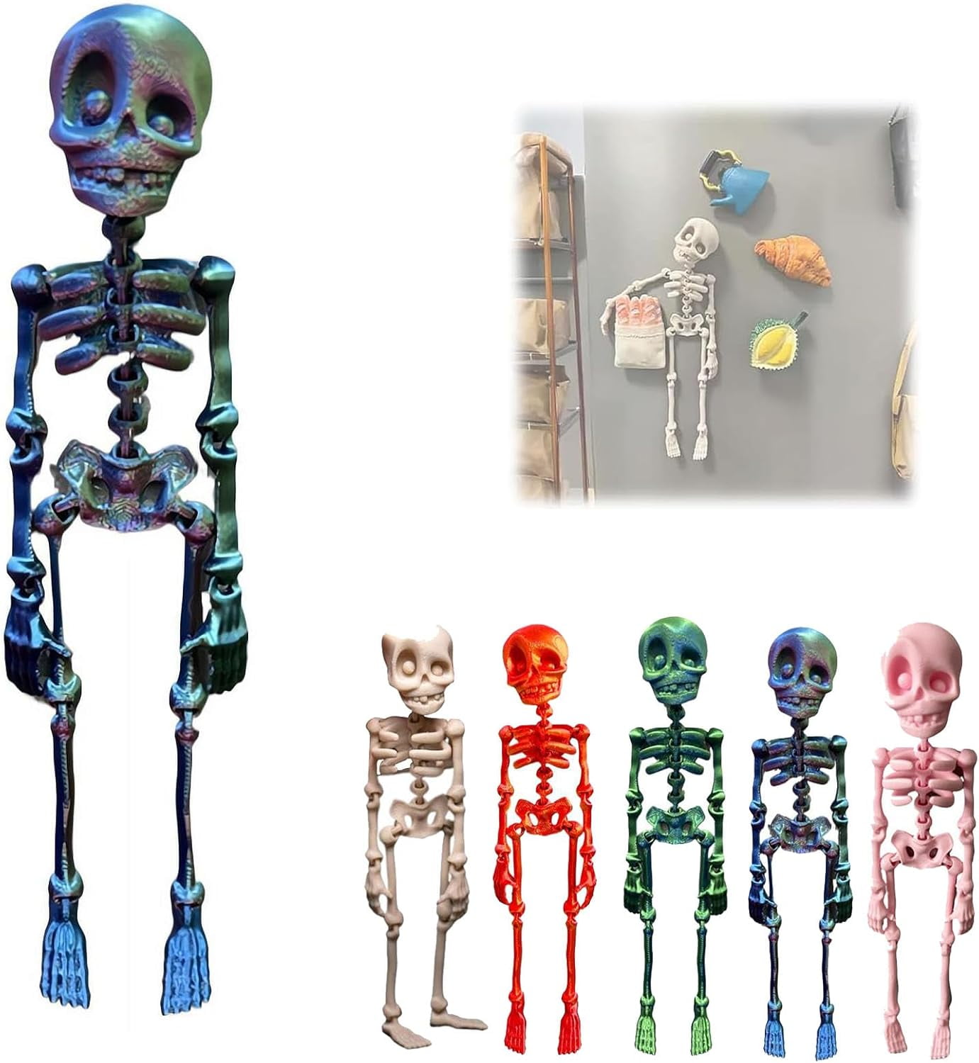 Poseable Skeleton Fridge Magnet Halloween Decorations Indoor, 3D ...