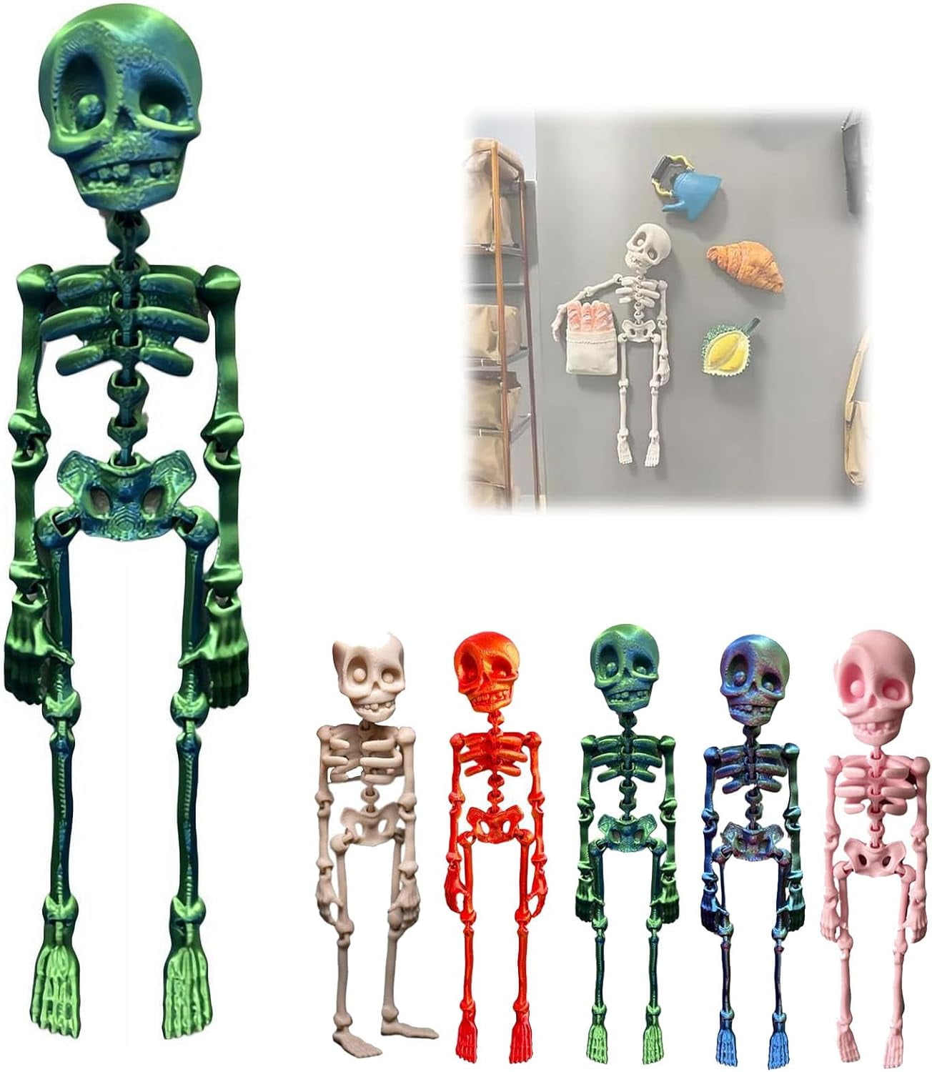 Poseable Skeleton Fridge Magnet Halloween Decorations Indoor, 3D ...