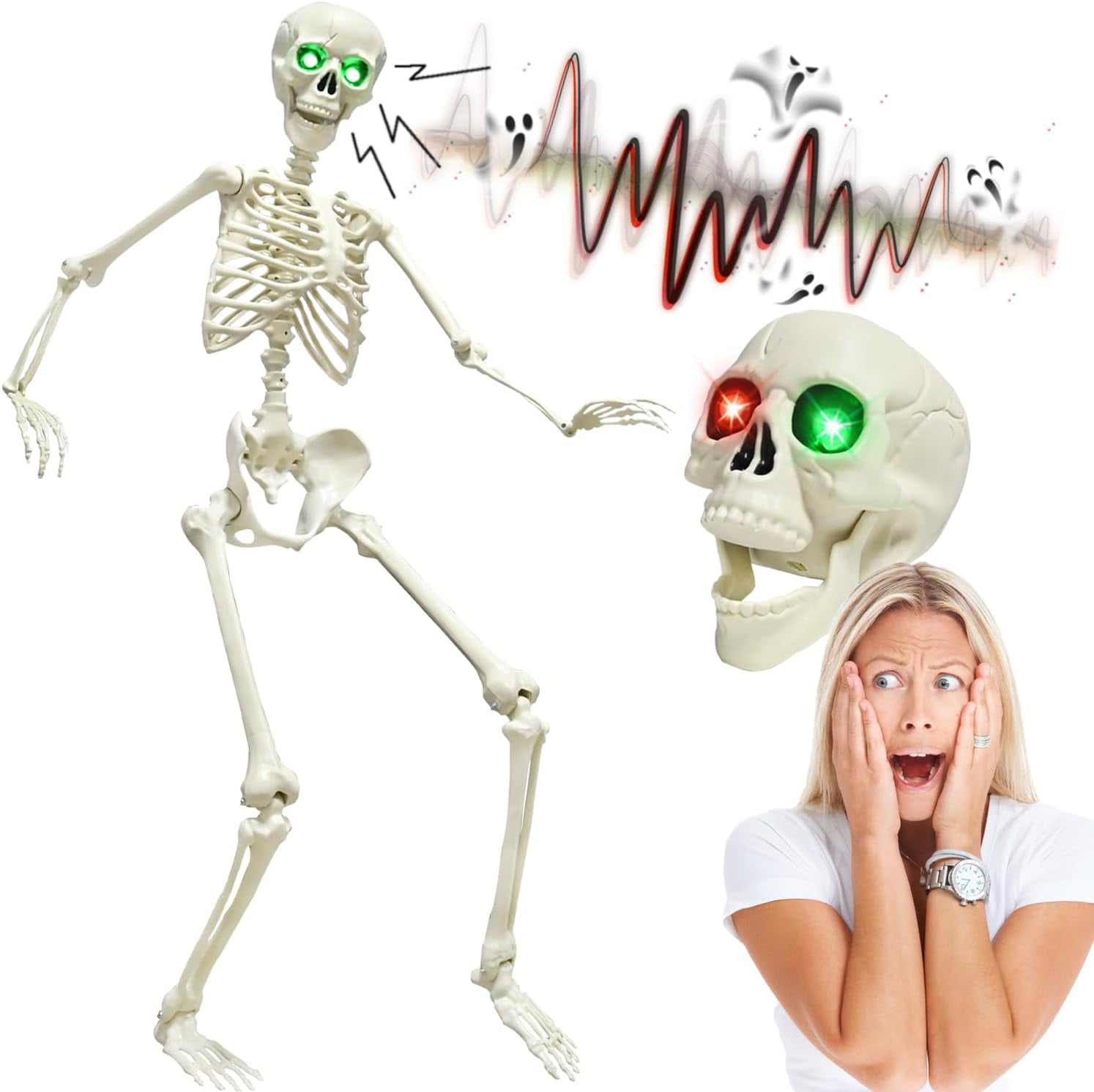 Poseable Skeleton Halloween Decorations, Plastic Poseable Skeleton with ...