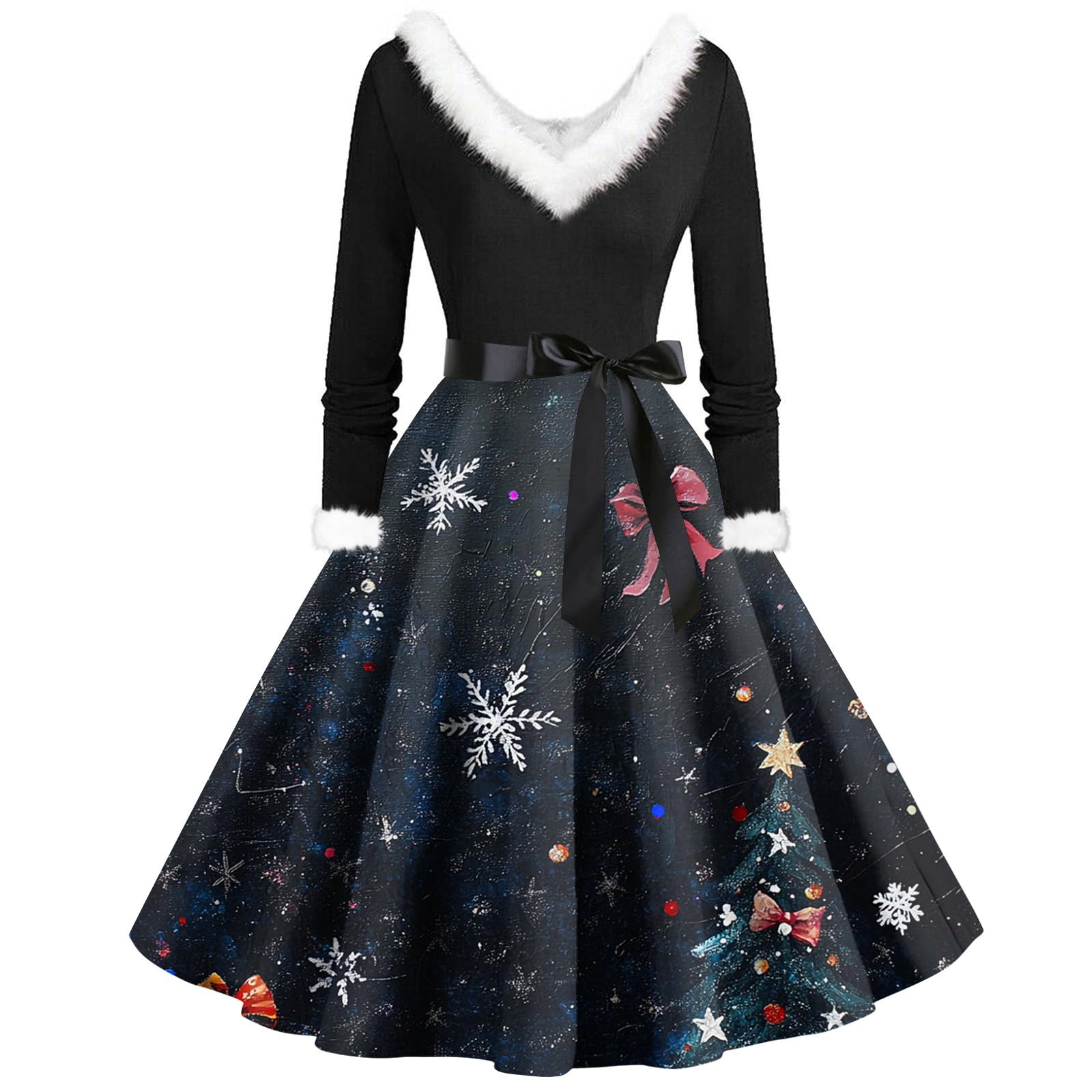 Qwertyu Women's Ugly Christmas Dresses Christmas Tree Print Casual Fall ...