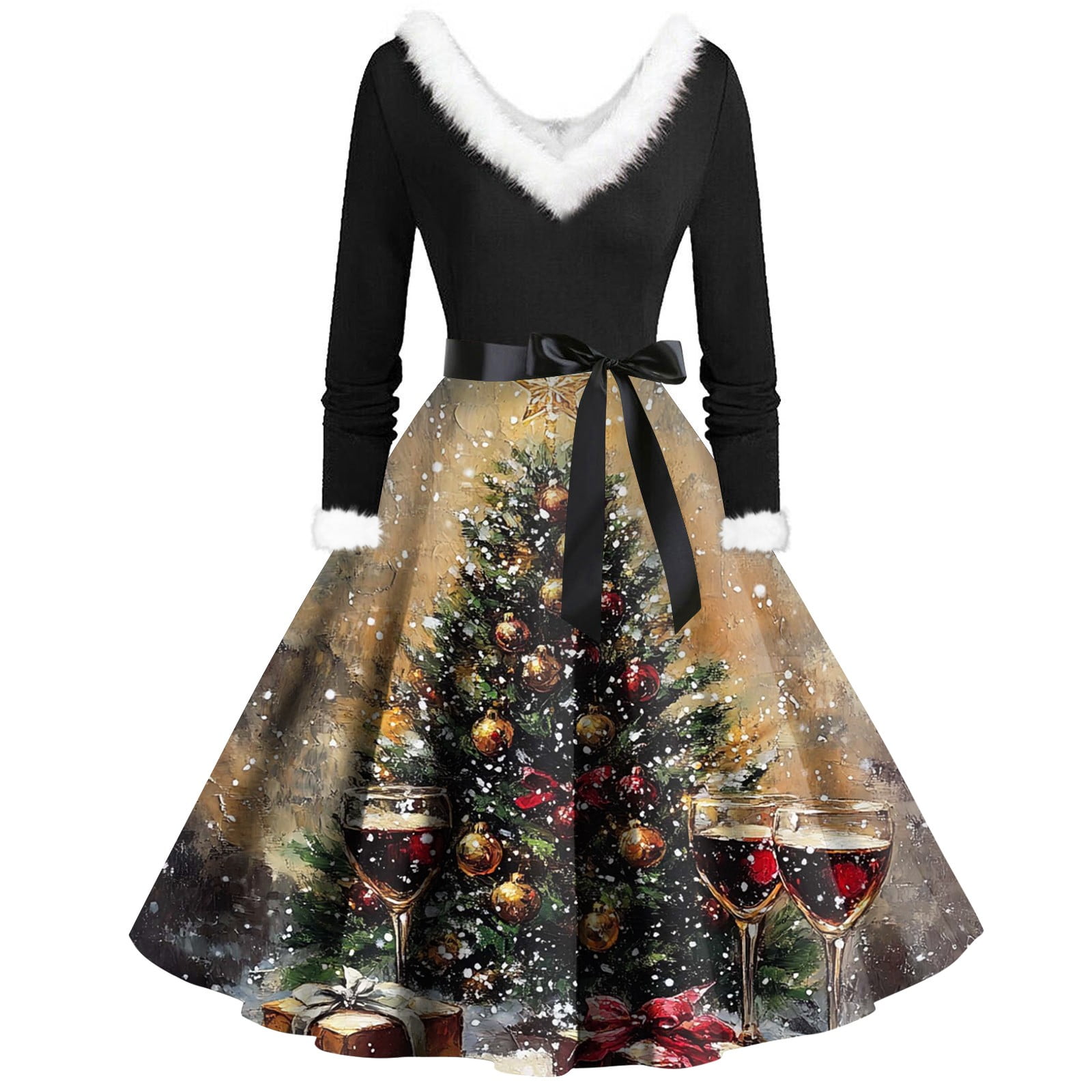 Qwertyu Women's Ugly Christmas Dresses Christmas Tree Print Plus Size ...