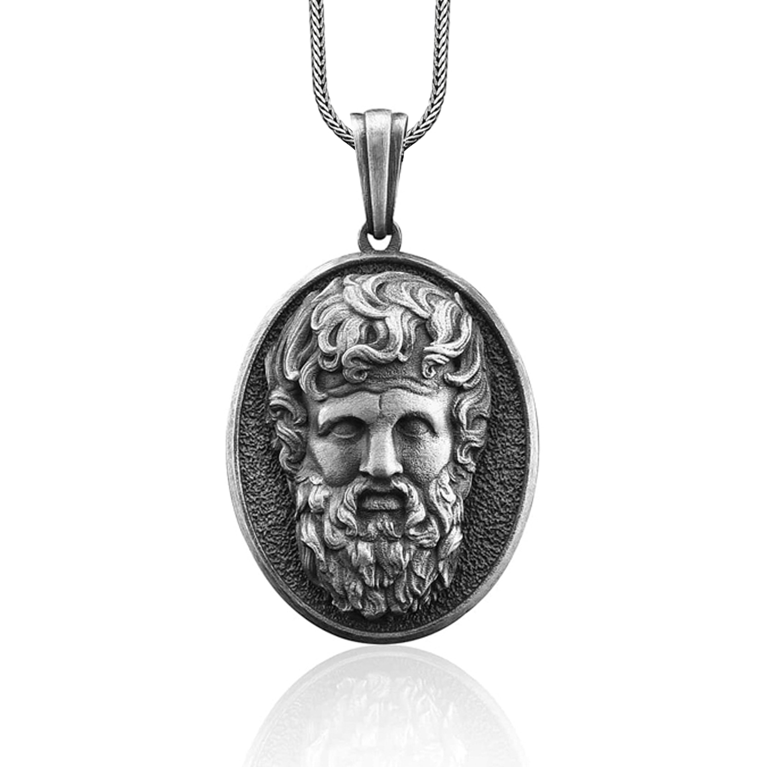 Poseidon Ancient Greek God Handmade Sterling Silver Men Charm Necklace ...