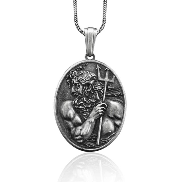 Poseidon God of the Sea Handmade Sterling Silver Men Charm Necklace ...