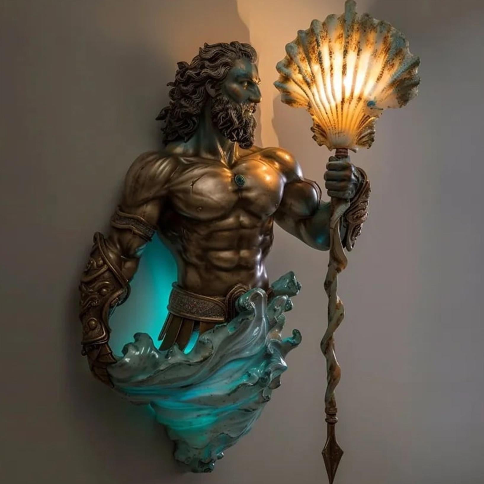 Poseidon Greek God of the Sea LED Wall Sculpture, Resin Nautical Wall ...