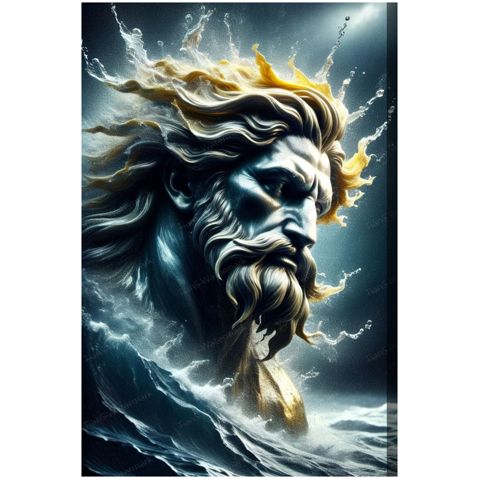 Poseidon Greek God of Sea with Trident - Framed Canvas Wall Art Print ...