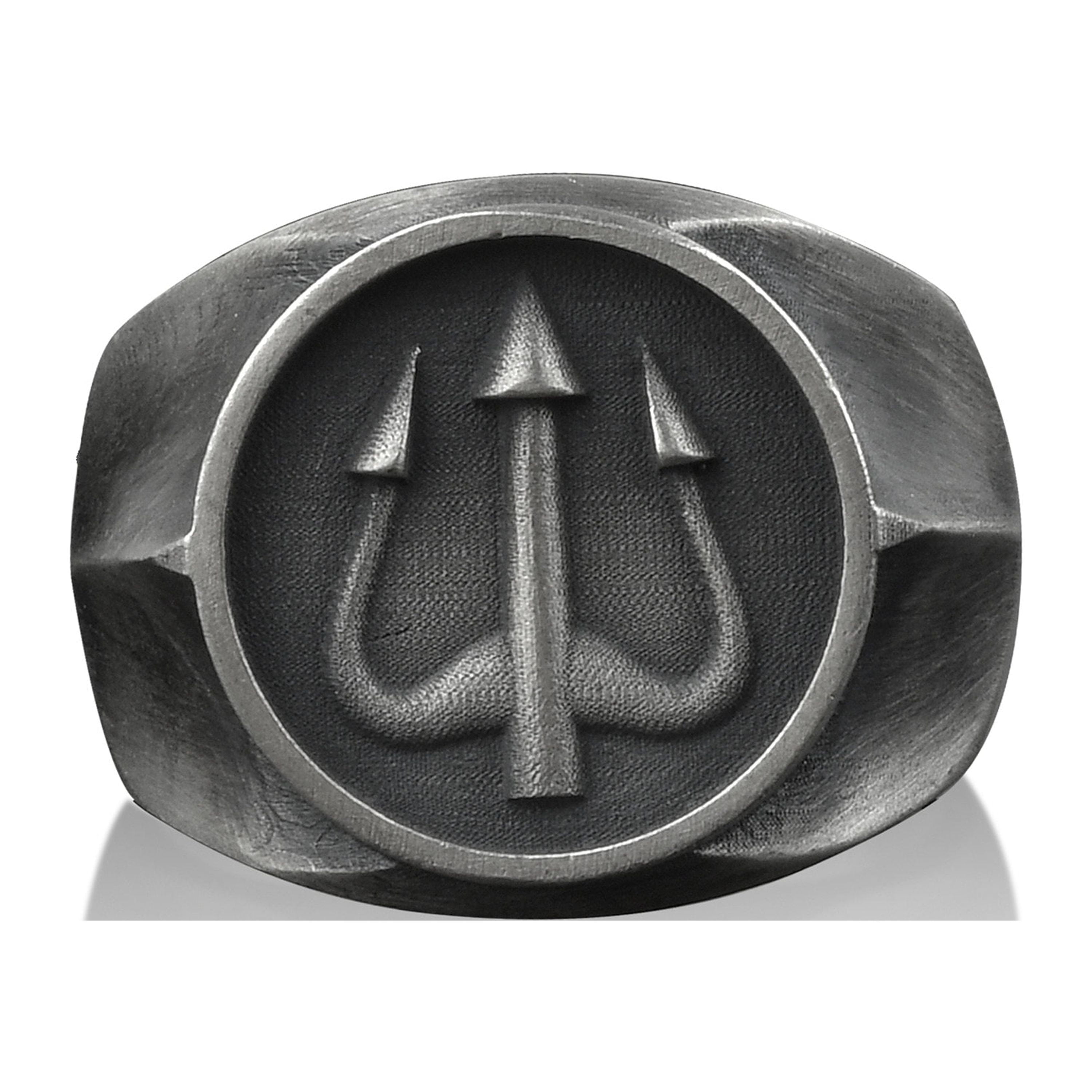 Poseidon Trident Cushion Signet Ring, Sterling Silver Greek Mythology ...