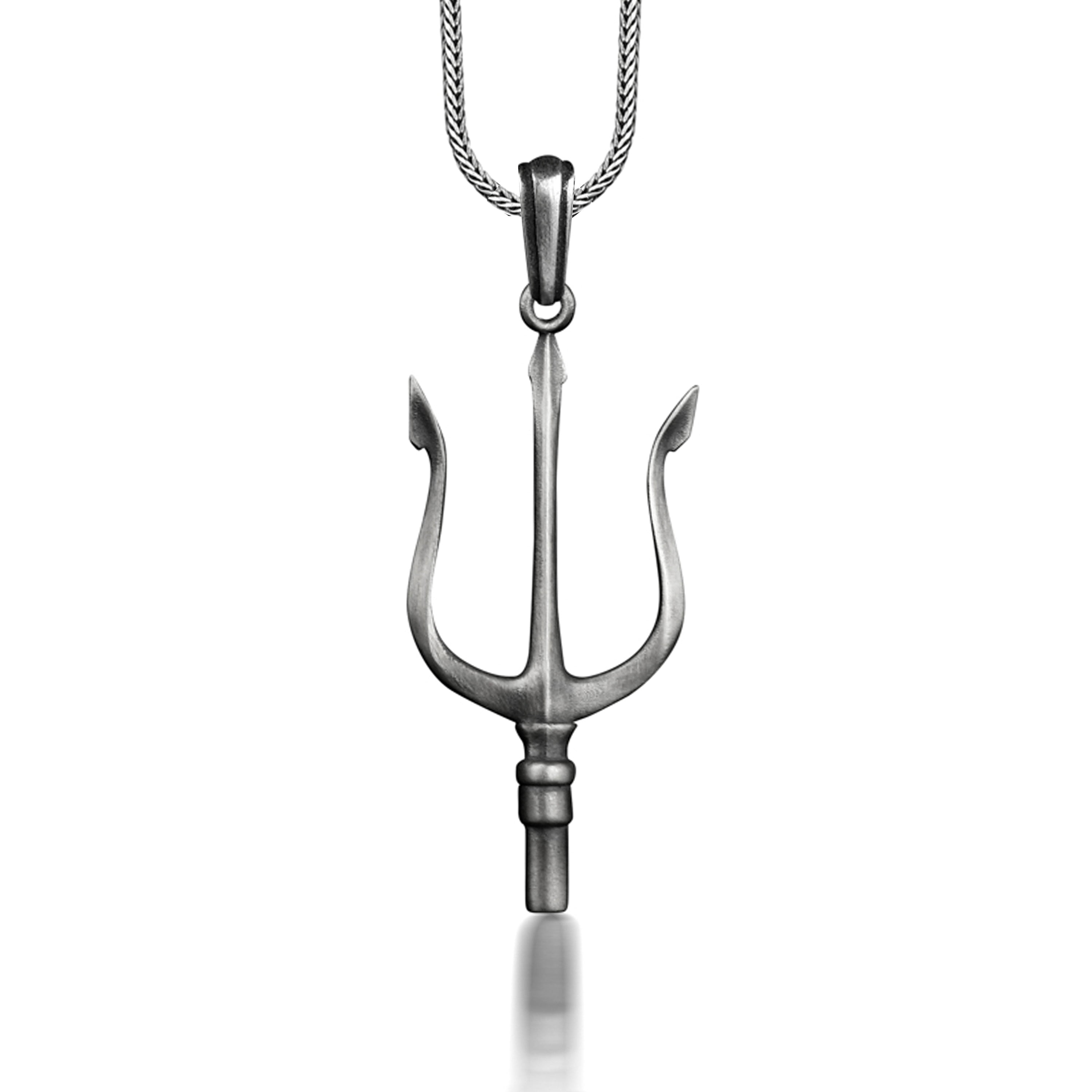 Poseidon Trident Necklace For Men, Oxidized Greek Mythology Necklace in ...