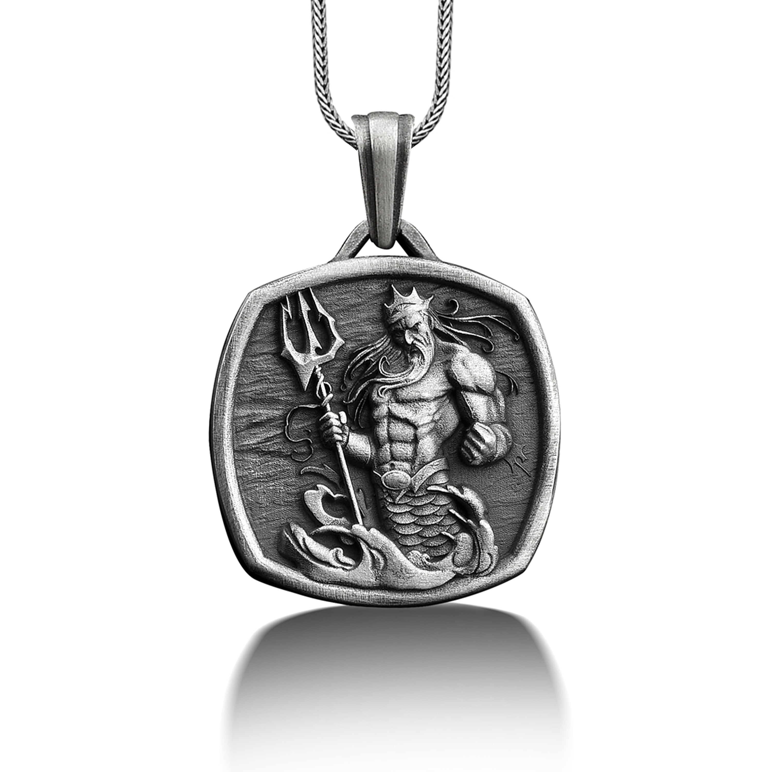 Poseidon with trident pendant necklace for men in sterling silver ...