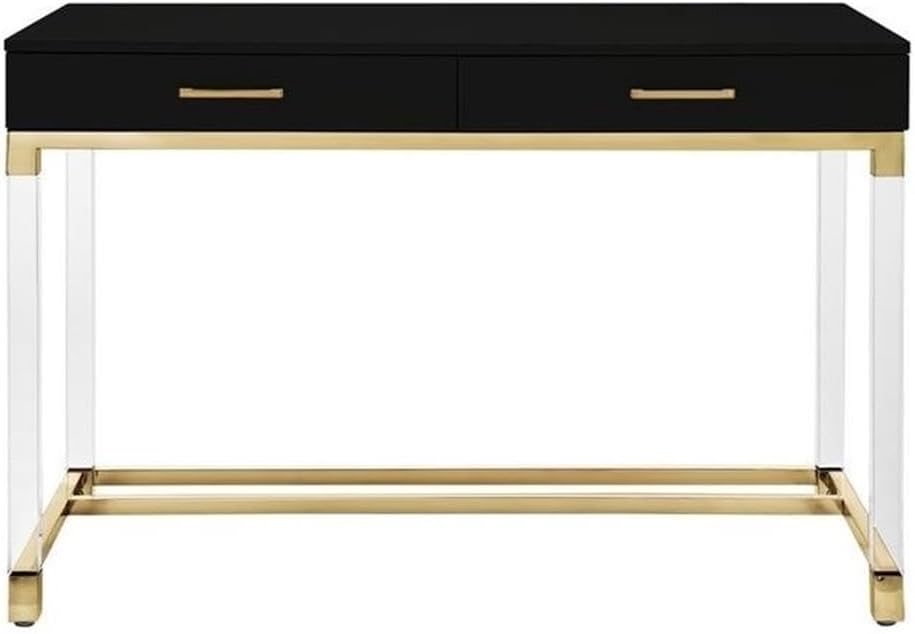 Posh Briar 2-Drawer Metal Writing Desk with Acrylic Legs in Black/Gold ...