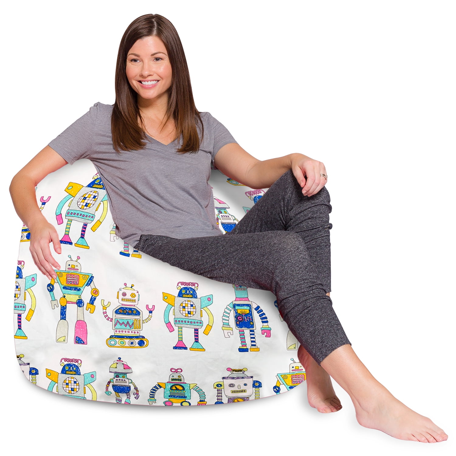 Posh Creations Bean Bag Chair, Adults, Kids, 4 ft, Canvas Robots on ...