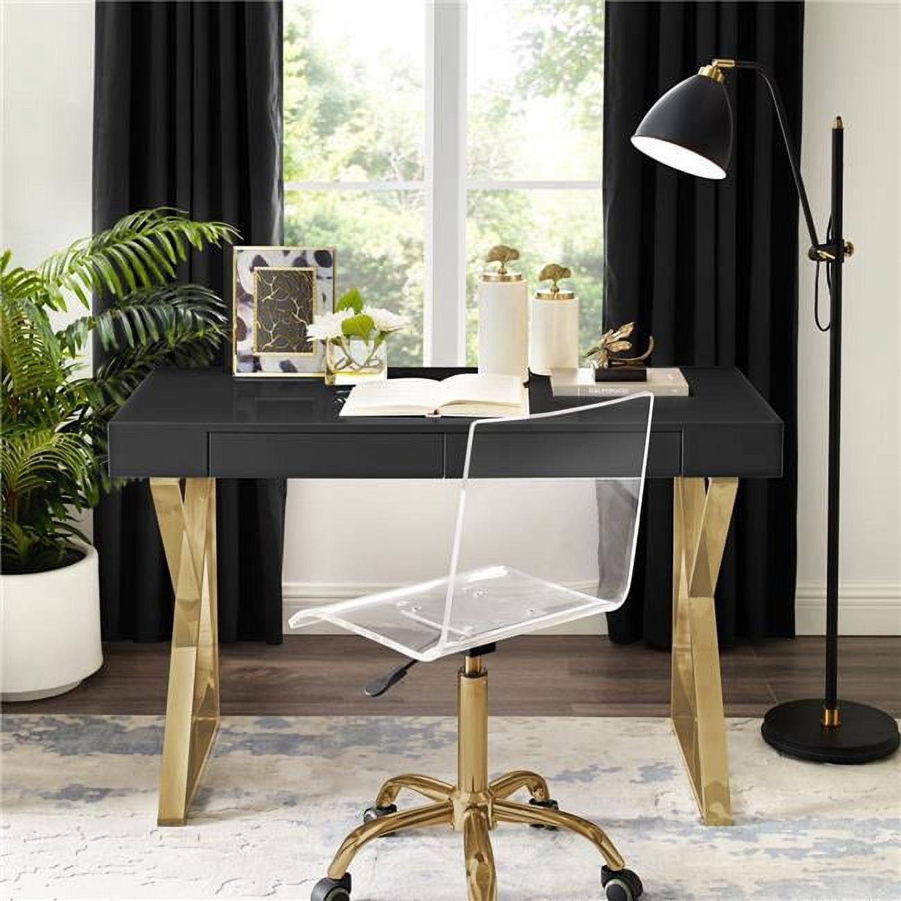 Posh Dianna 2-Drawer Writing Desk with Stainless Steel Legs in Black ...
