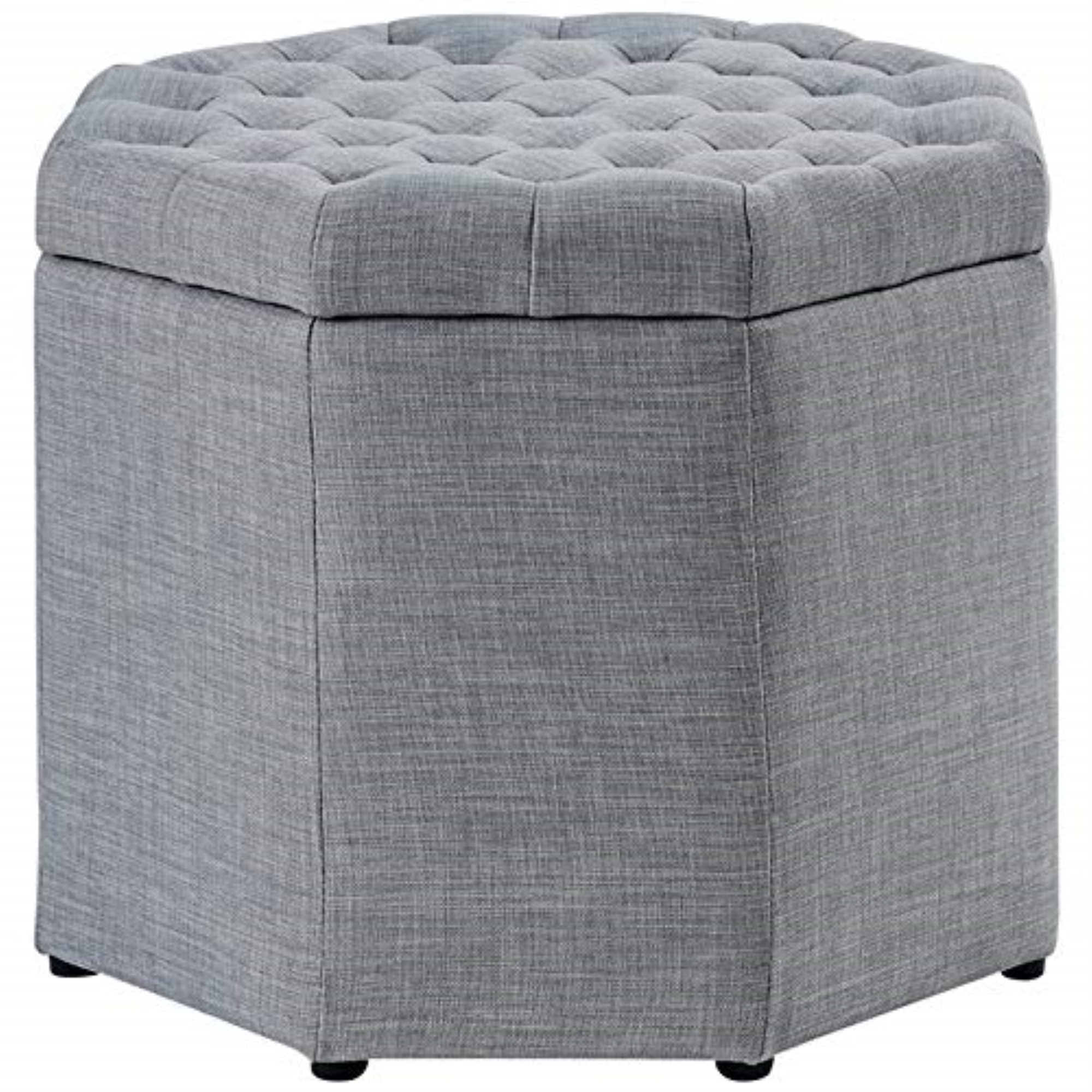 Posh Living Adrian Linen Upholstered Tufted Octagon Storage Ottoman ...