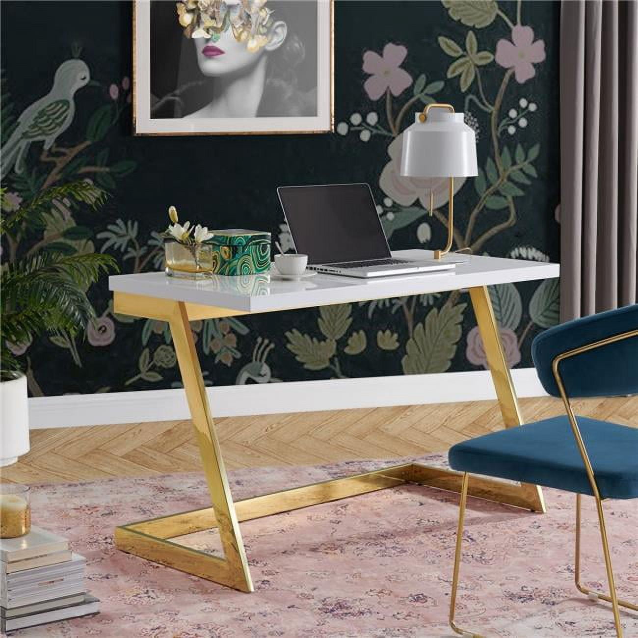 Posh Living Aluna White/Gold Modern Glam Office Writing Desk with ...