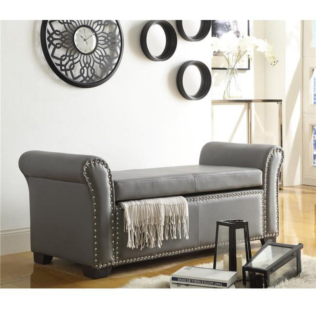 Posh Living Ashley Faux Leather Storage Bench with Nail Head Trim in ...