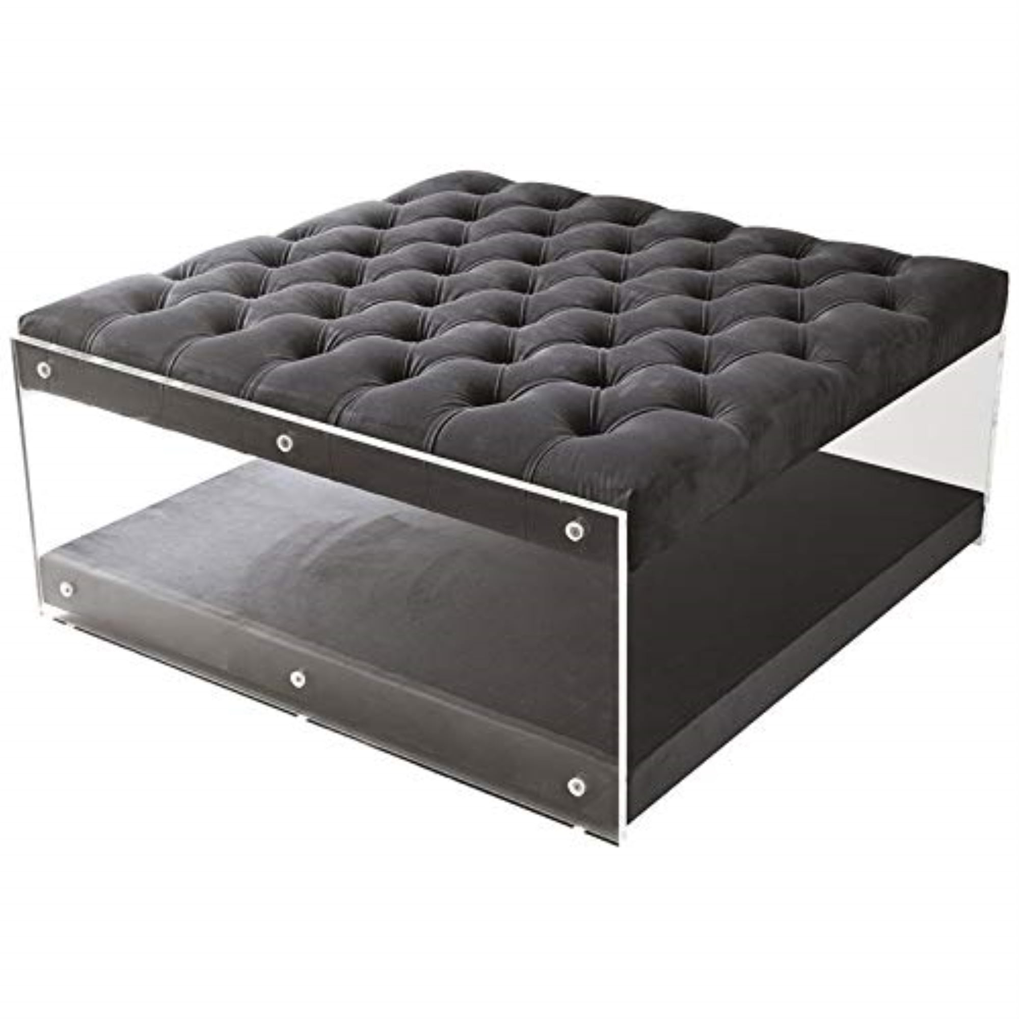 Posh Living Courtney Velvet Acrylic Ottoman with Nailhead in Gray ...