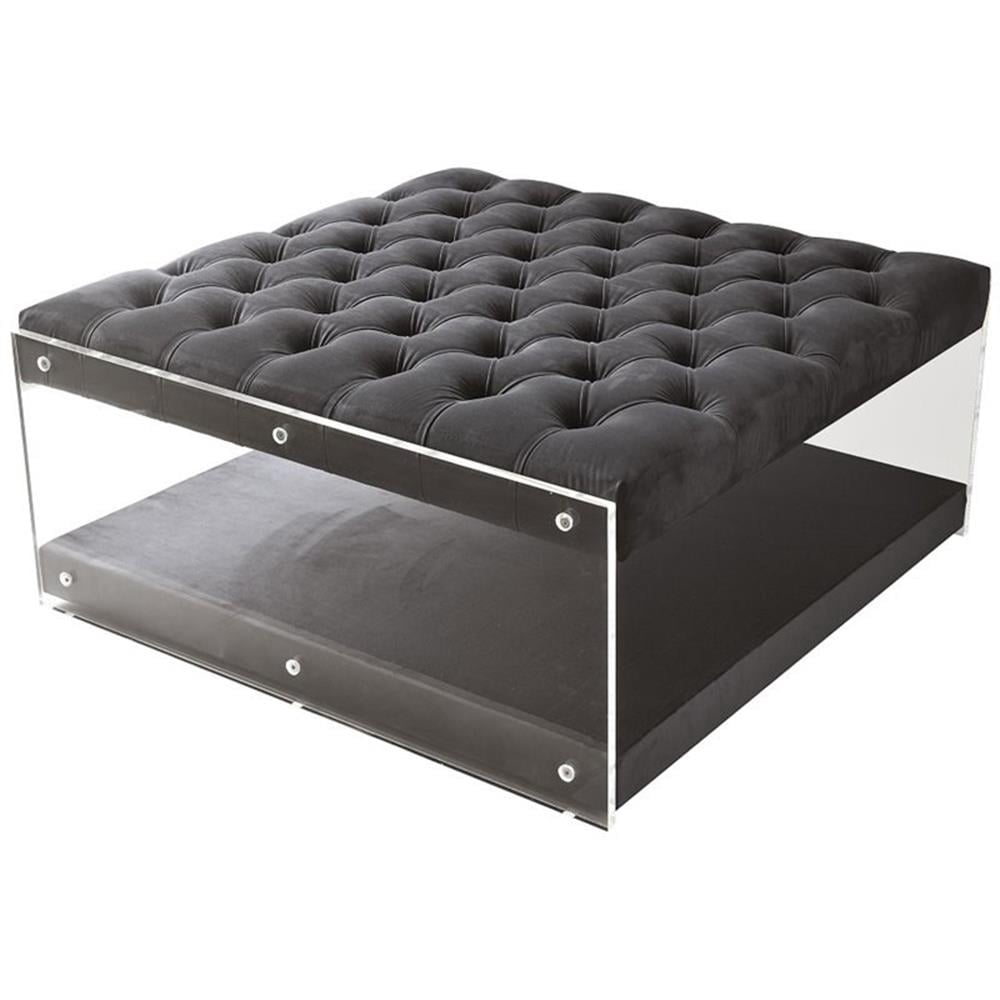 Posh Living Courtney Velvet Acrylic Ottoman with Nailhead in Gray ...