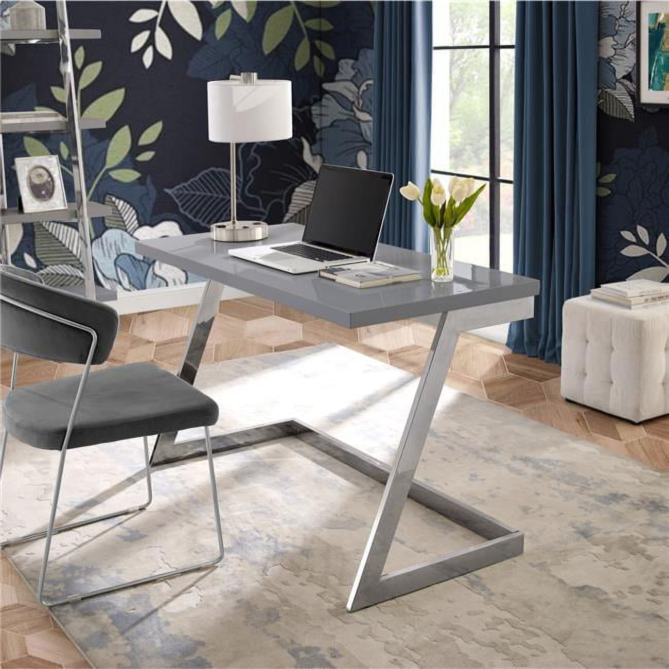 Posh Living Aluna Modern Stainless Steel Base Writing Desk in Light ...