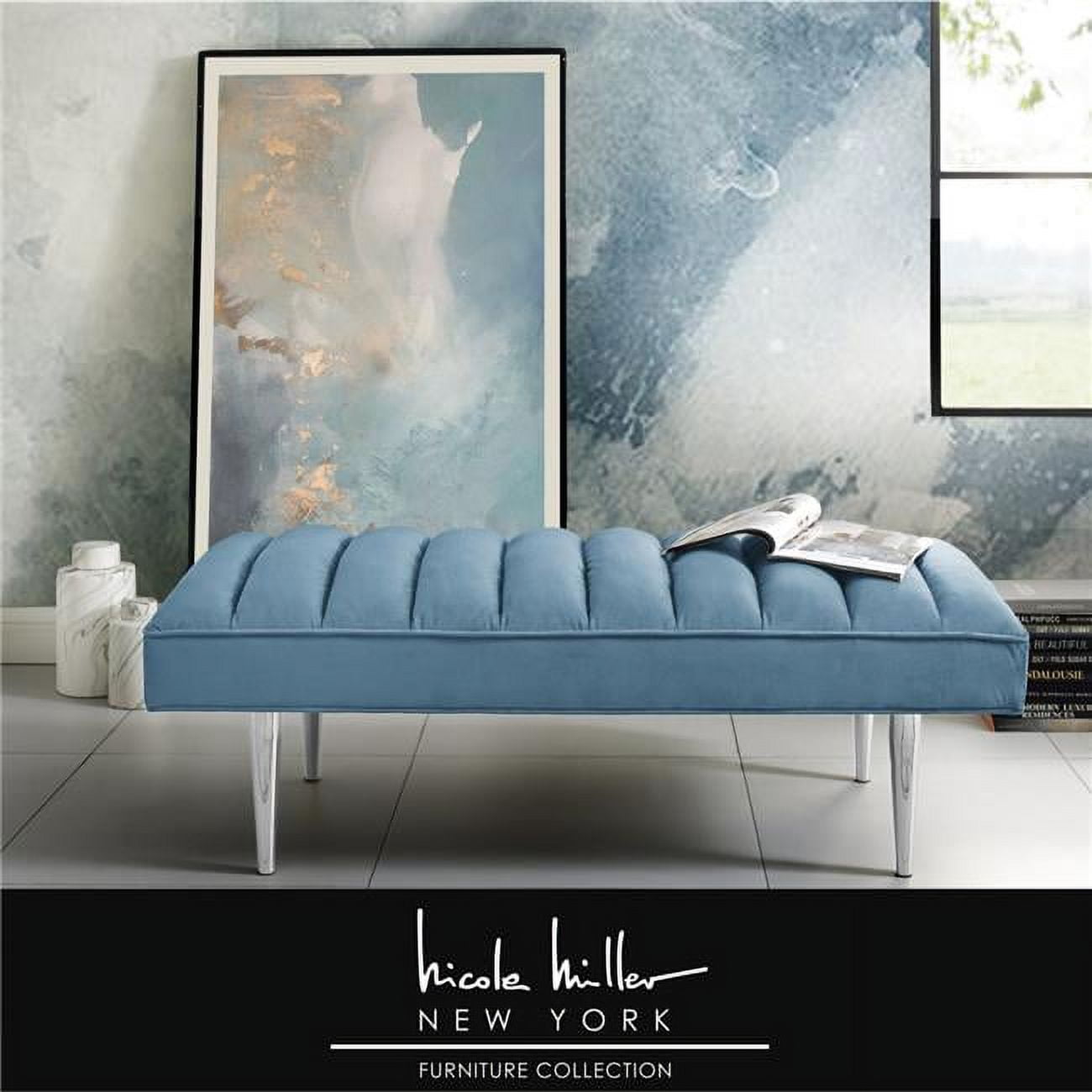 Posh Living Darian Tufted Velvet Bench with Metal Legs in Blue/Chrome ...