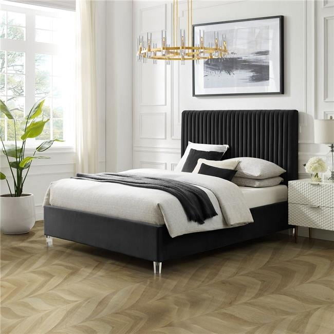 Posh Living Evette Velvet King Platform Bed Black - Walmart.com