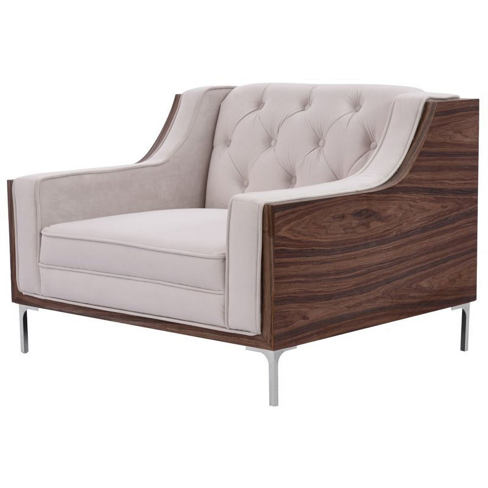 Posh Living Henry Velvet Sloped Arm Accent Chair in Cream/Chrome ...