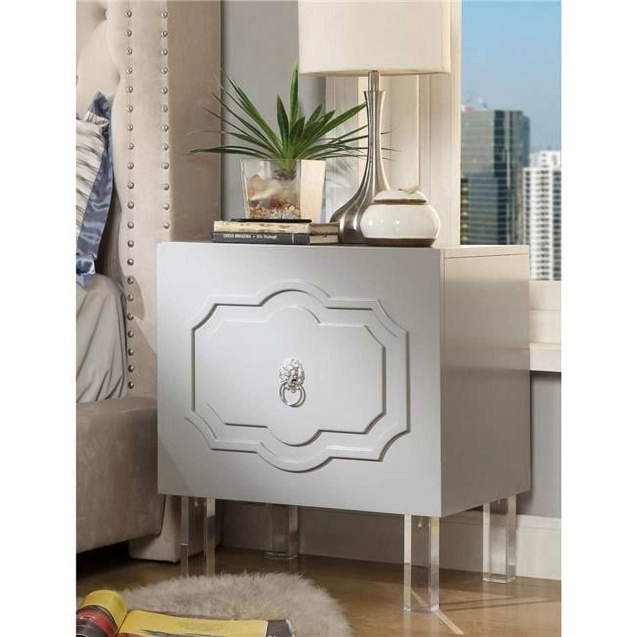 Posh Living Mackenzie 2-Hidden Shelf Nighstand with Lucite Legs in Gray ...