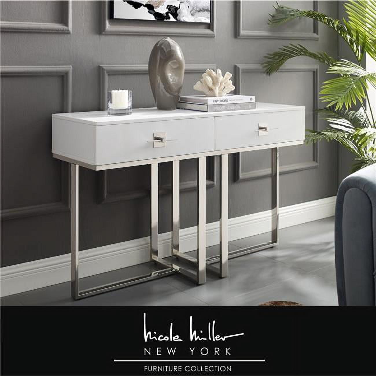Posh Living Mano 2-Drawers Stainless Steel Base Console Table White ...