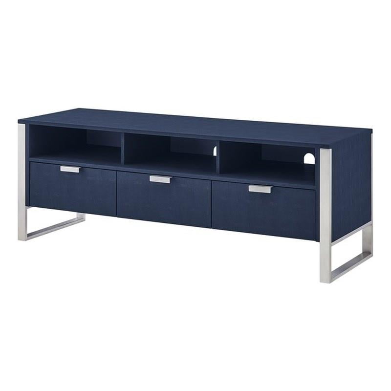 Posh Living Omer Faux Shagreen TV Stand/Cabinet Navy/Chrome - Walmart.com
