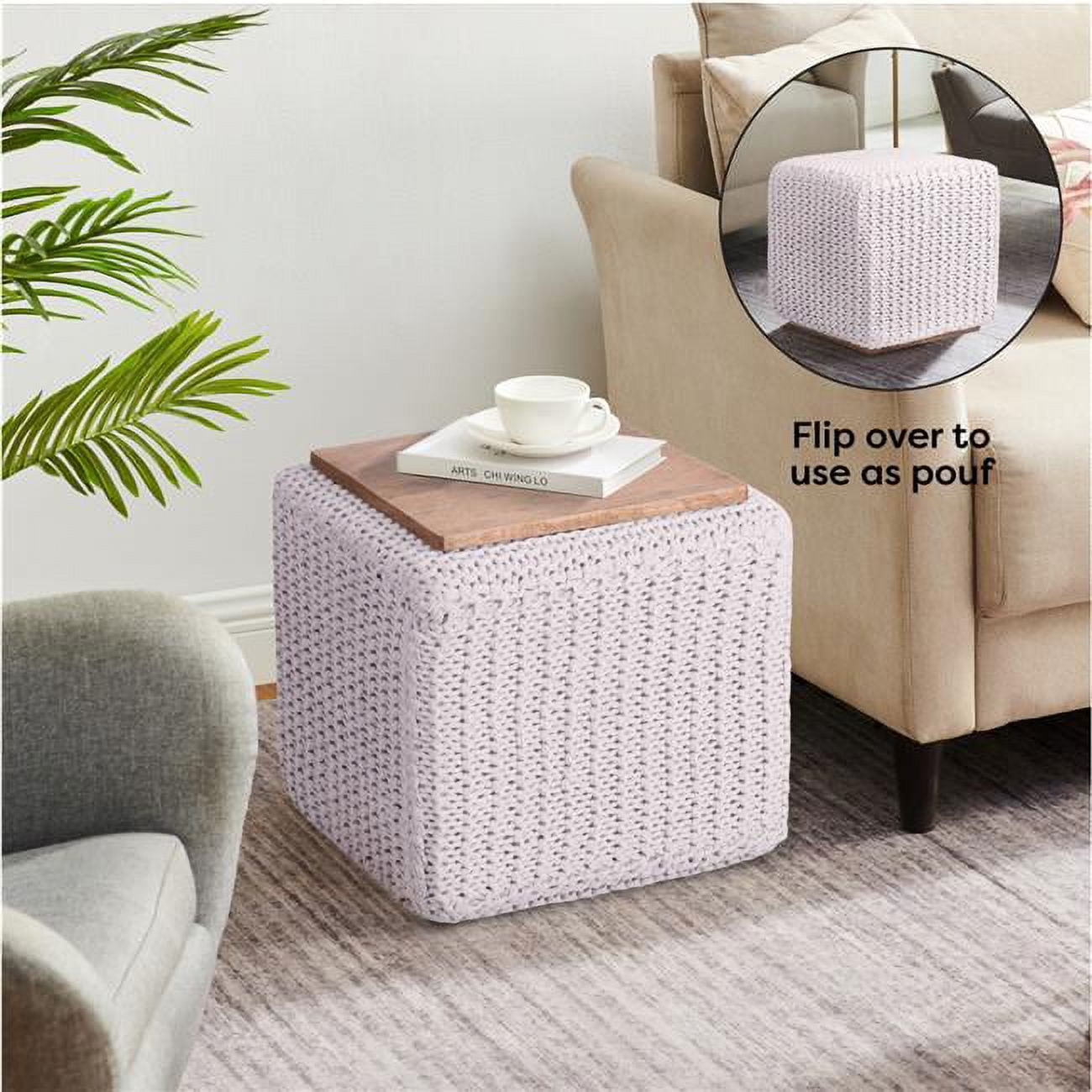 Posh Living Posh Living Amayah 3-in-1 Square Pouf/Ottoman/End Table ...