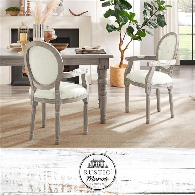 Posh Living Posh Living Fournier Linen Dining Armchair with Antique ...