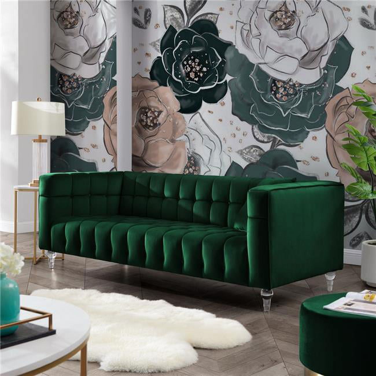 Posh Living SA66-02HG-UE Adalyn Sofa with Biscuit Tufted Lucite Leg ...