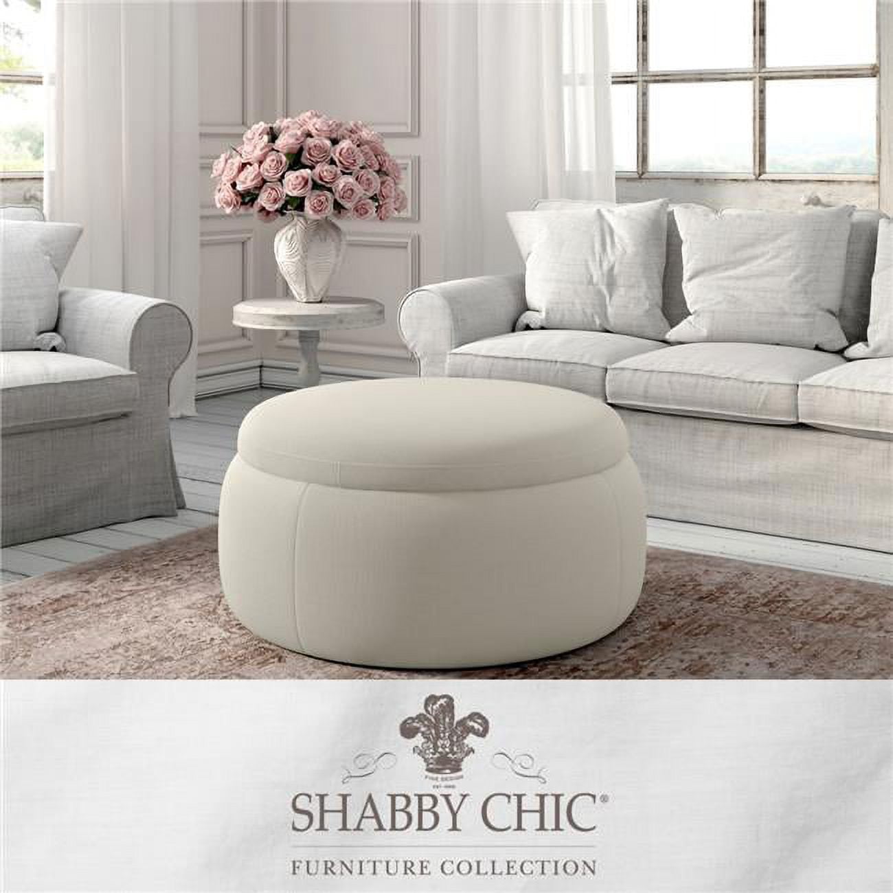 Flora Ottoman Cream White Linen Upholstered Storage - Walmart.com