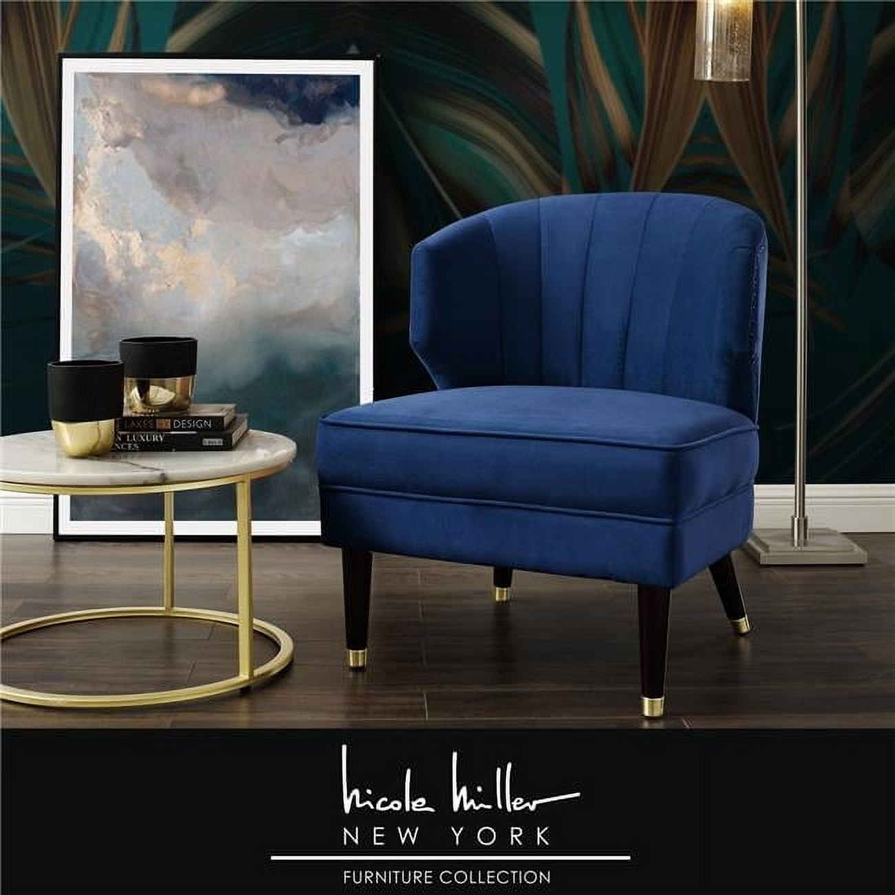 Posh Living Shepherd Velvet Slipper Accent Chair, Navy & Gold - 27 x 29 ...