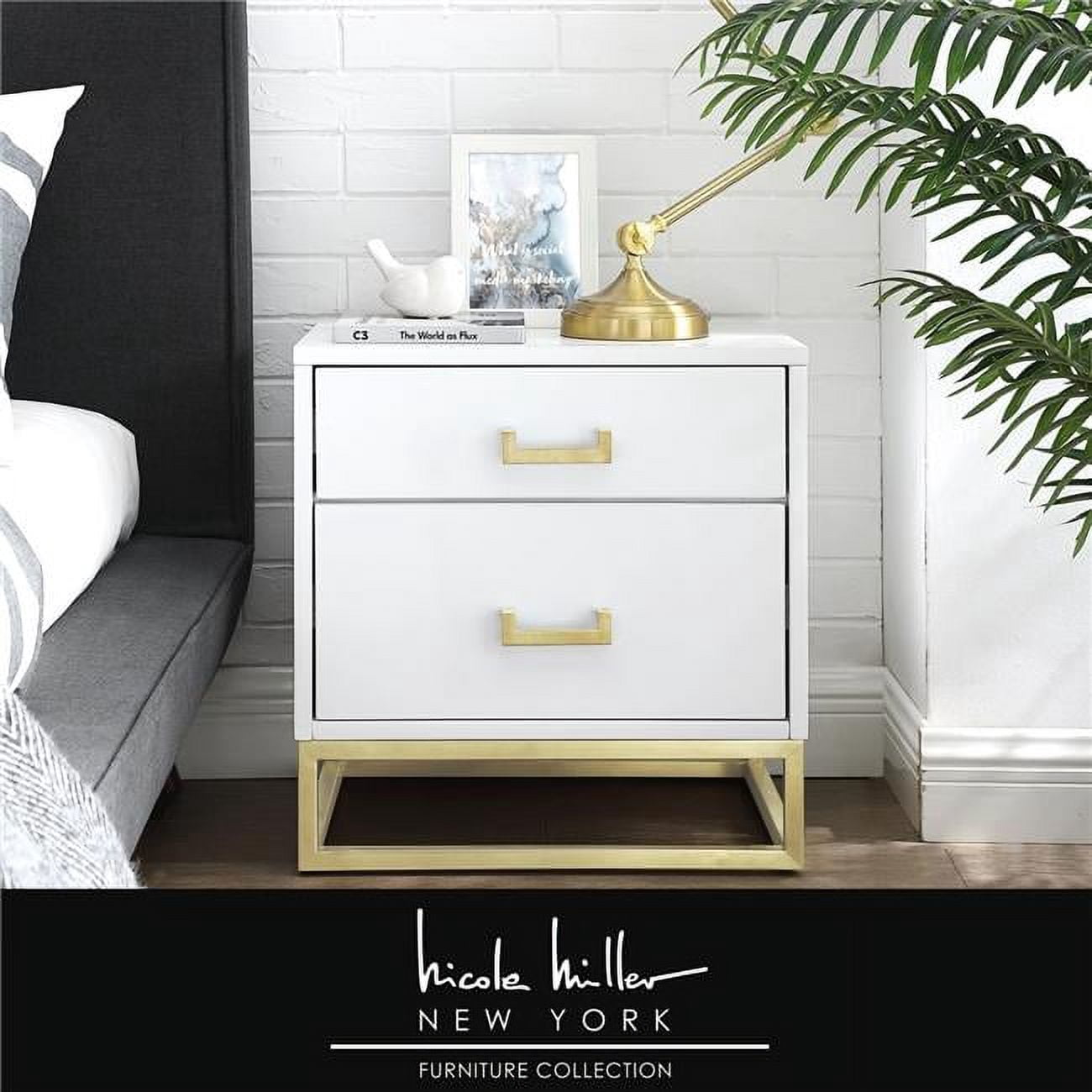 Posh Living Stefano 2-Drawer Nightstand with Metal Base in White/Gold ...