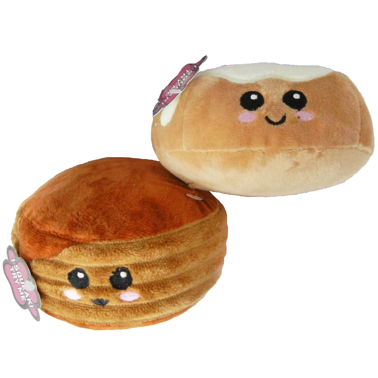 Posh Paws Plush Pet Toys - 2 Pack Cinnamon Roll and Pancake Dog Toys ...