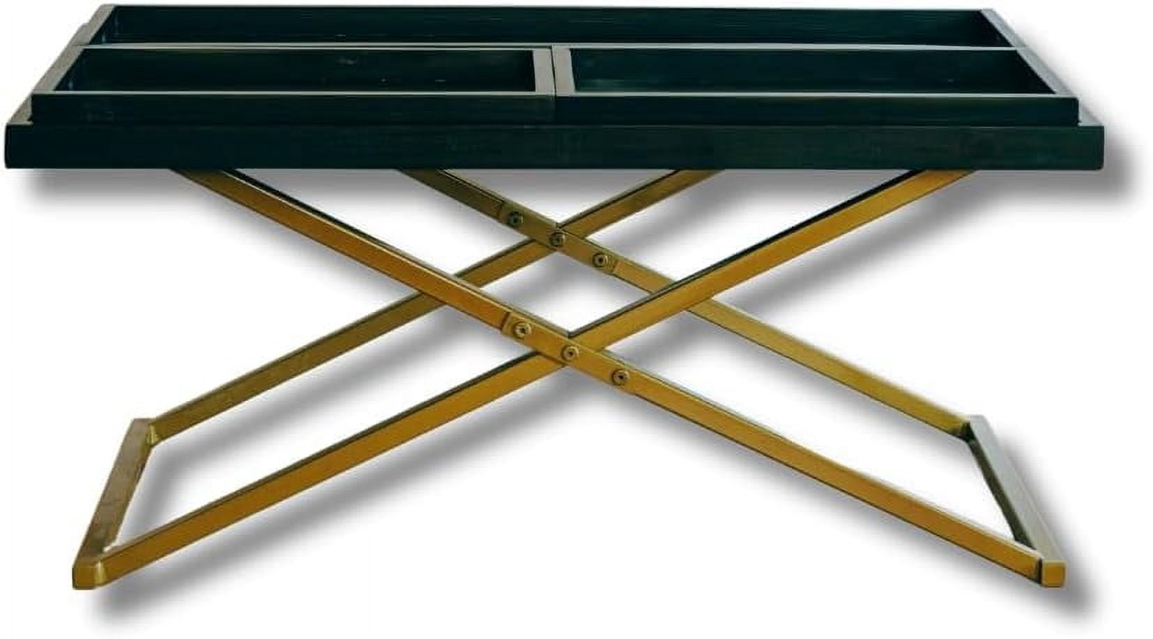 Posh Pollen - Antique Black Wood Rectangle Coffee Table with 3 Serving ...