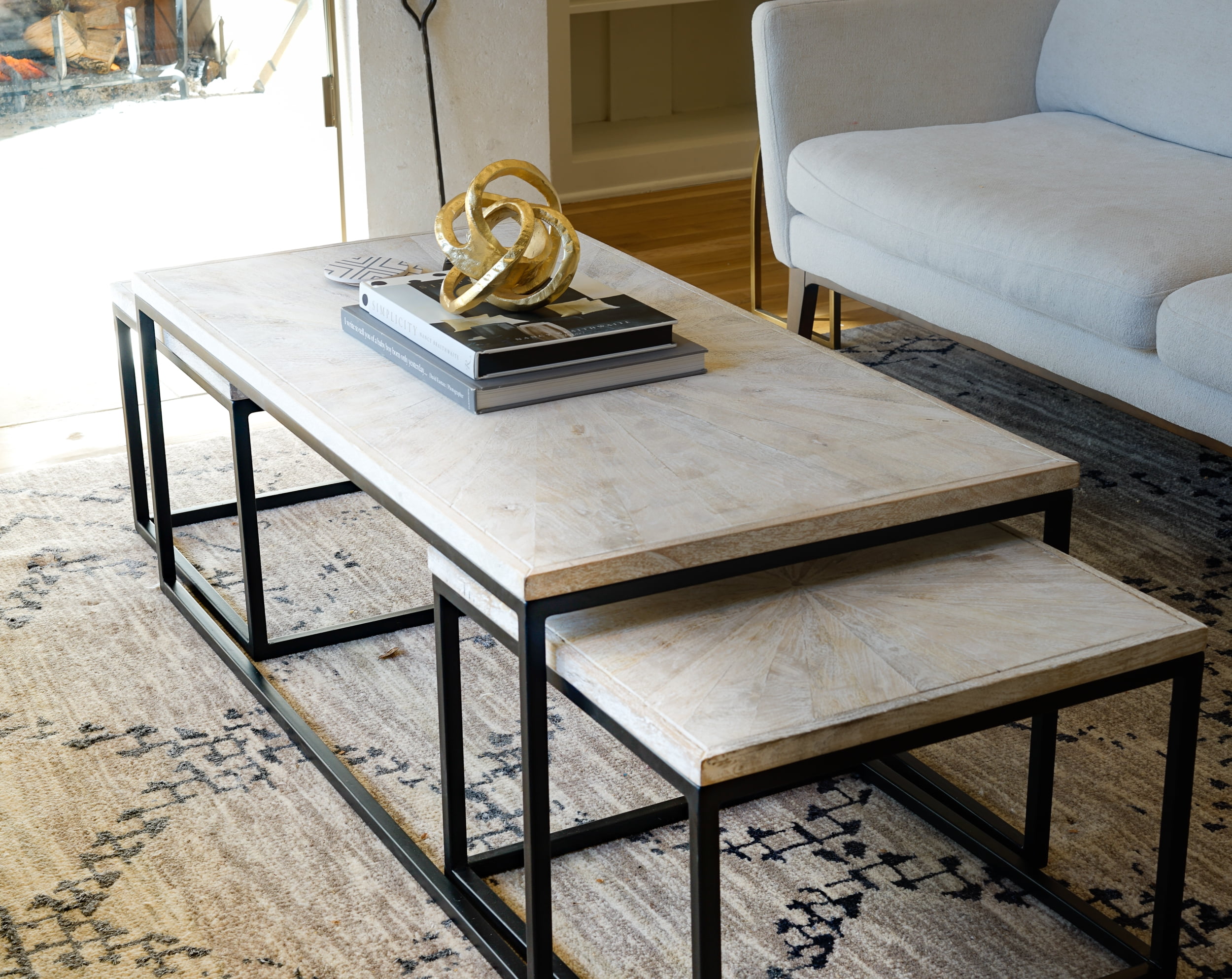 Posh Pollen Lucy Black 3-Piece Rectangle Wood Coffee and Nesting Tables, Living Room Furniture ...