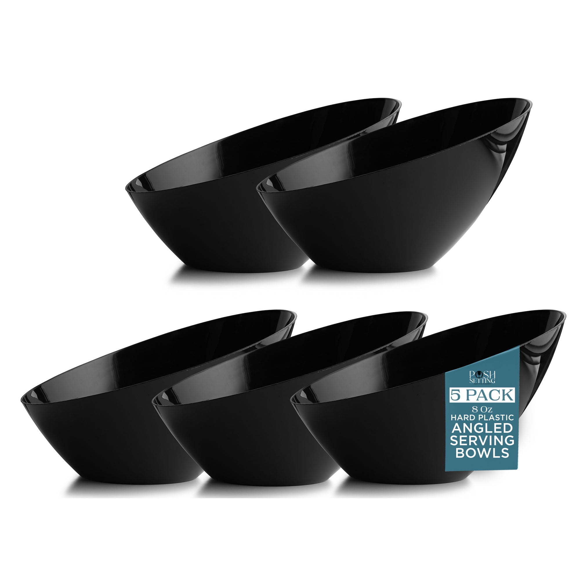 Posh Setting - Black Plastic Serving Bowls for Party, Angled Bowls ...