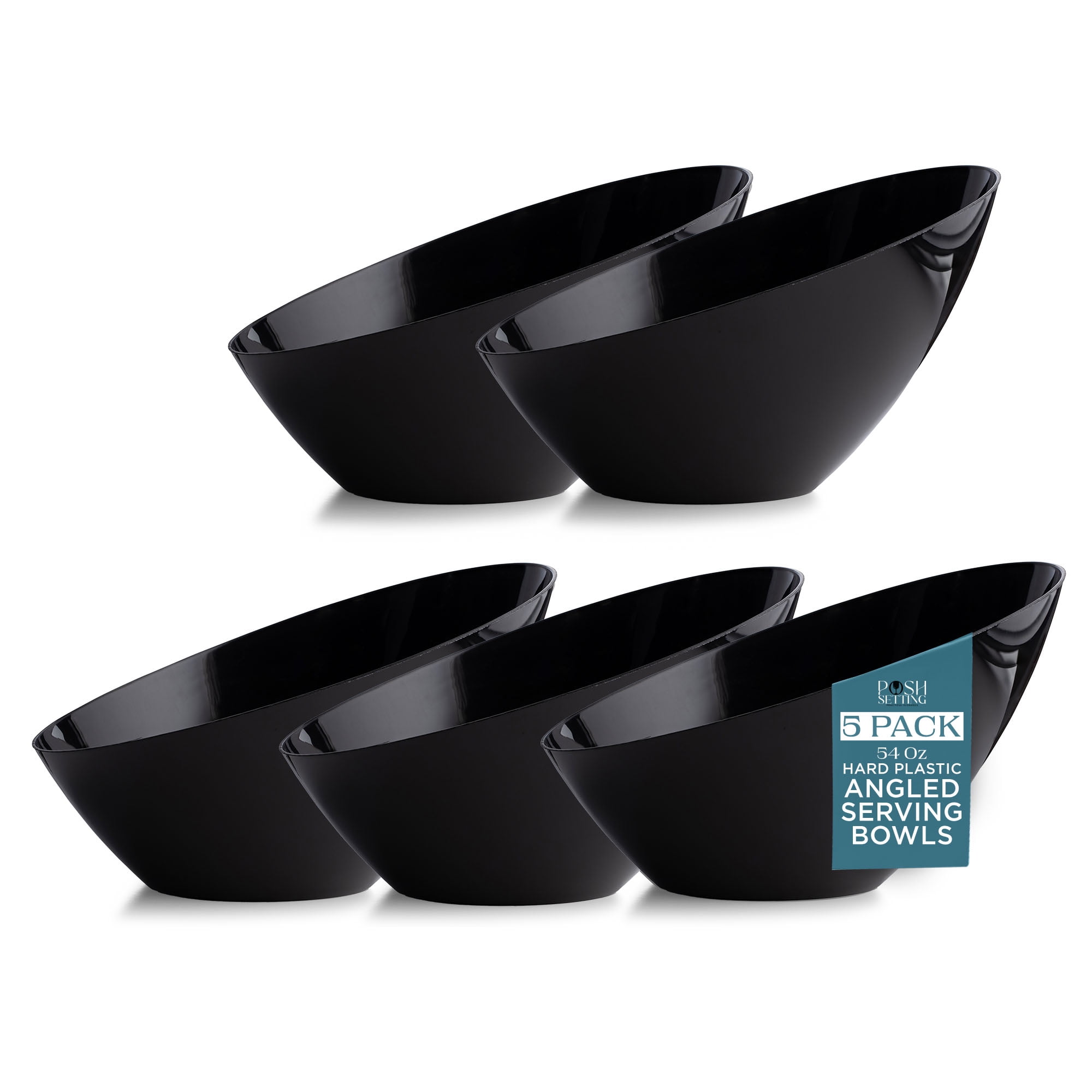 Posh Setting - Black Plastic Serving Bowls for Party Angled Bowls ...