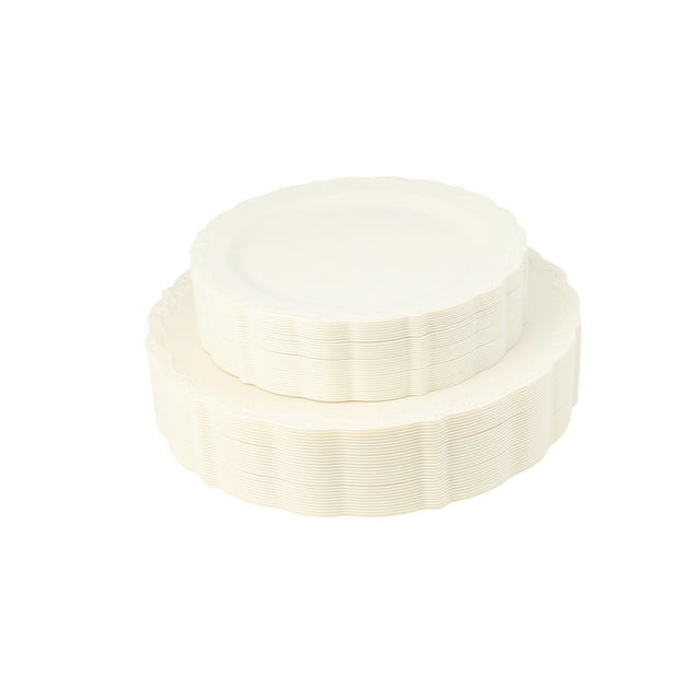 Posh Setting Disposable Cream Plastic Plates Set, Vintage Party Dinner ...